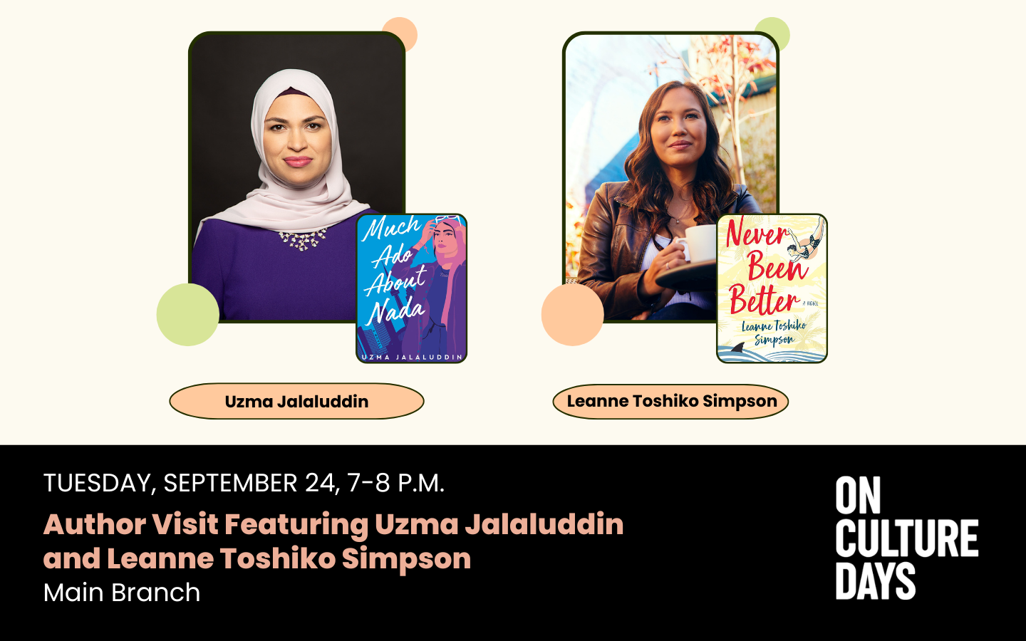 Author Visit Featuring Uzma Jalaluddin and Leanne Toshiko Simpson | Culture Days 2024